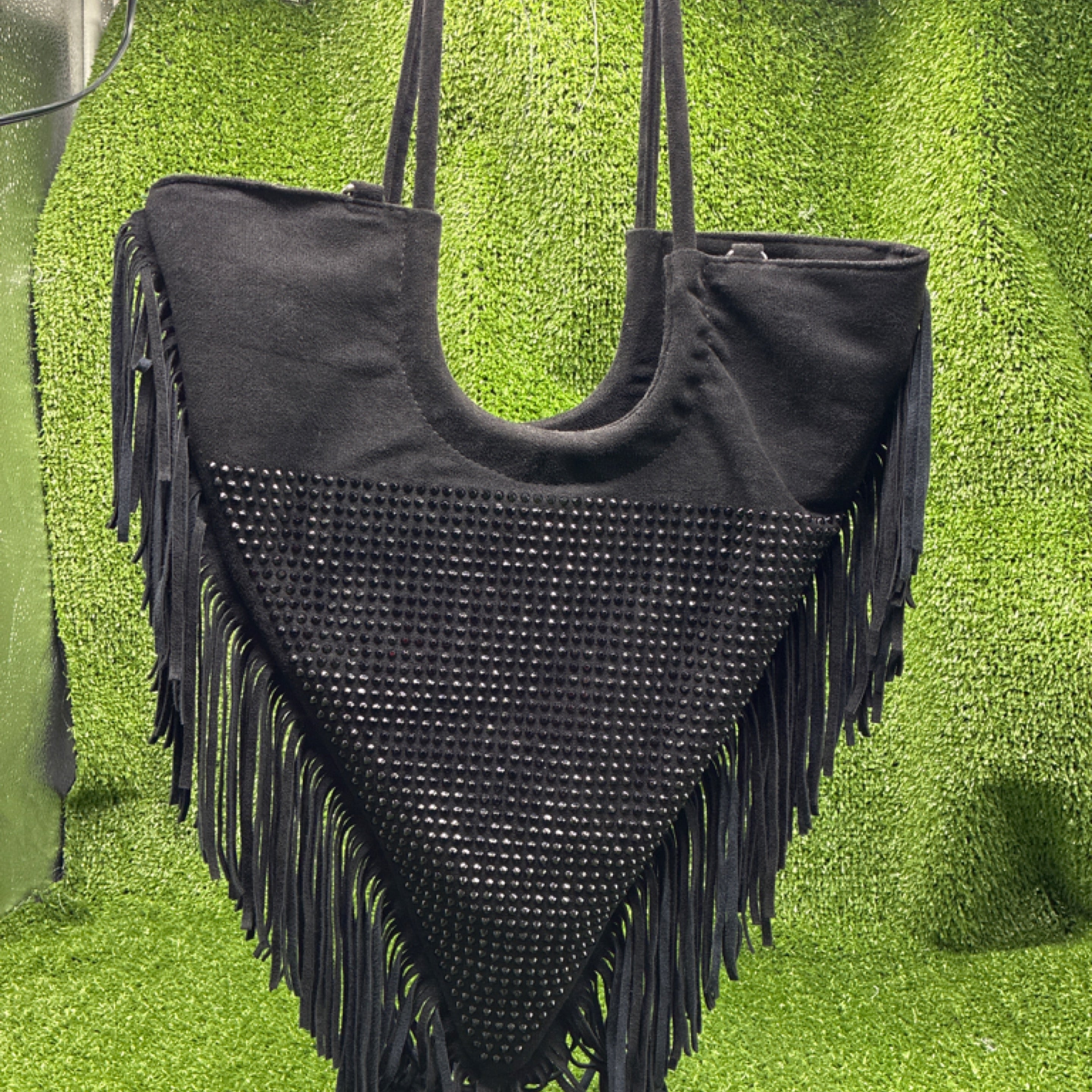 Black V shape black studded bag | ROYALTY DESIGN HOUSE